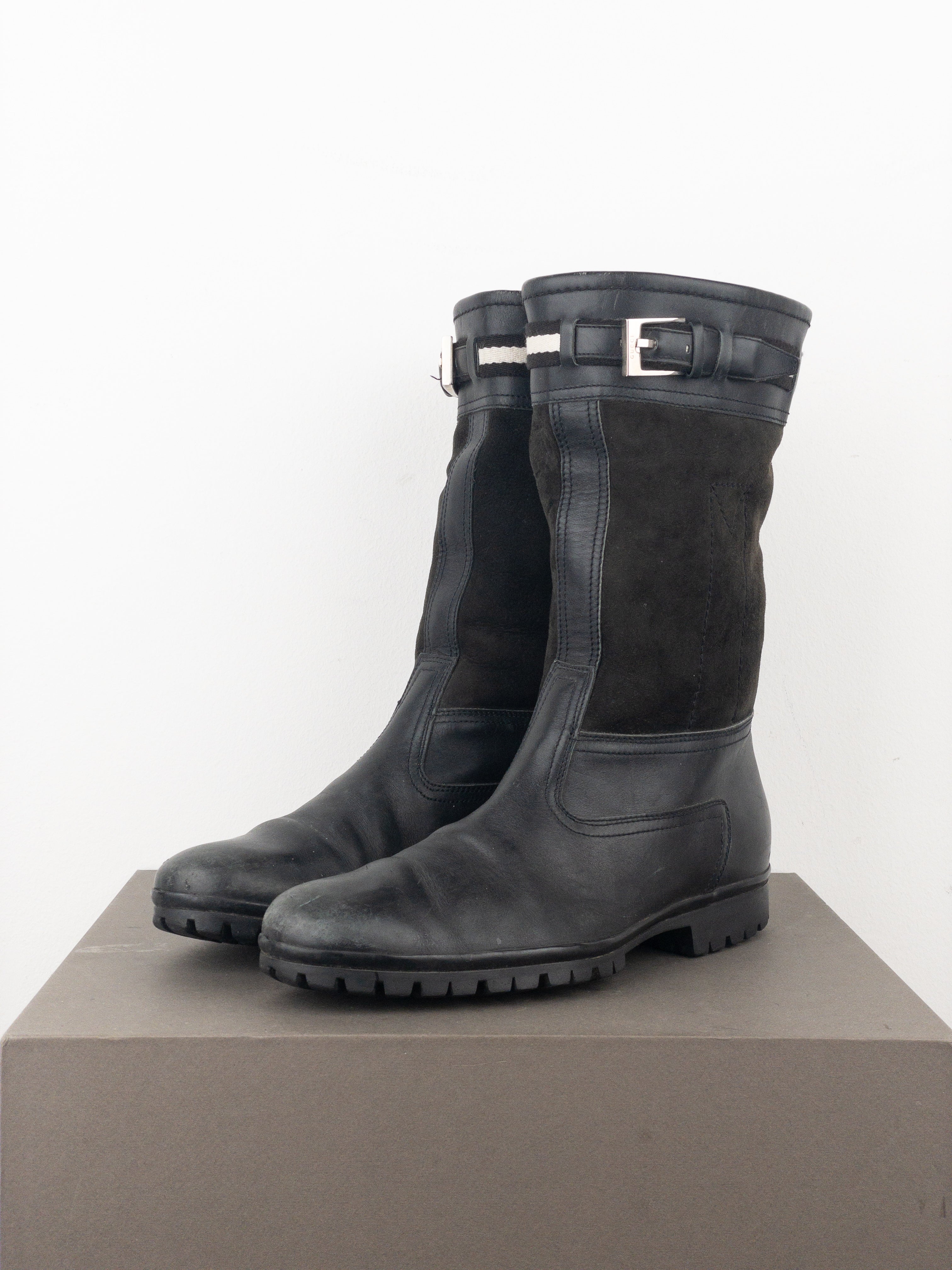 Gucci by Tom Ford 1990s Lug Sole Shearling Moto Biker Boots – opening act.